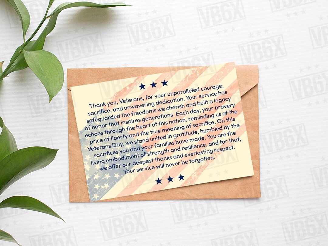 Veterans Day Card: Heartfelt Thank You Message (PNG & PDF) and PSD to ...