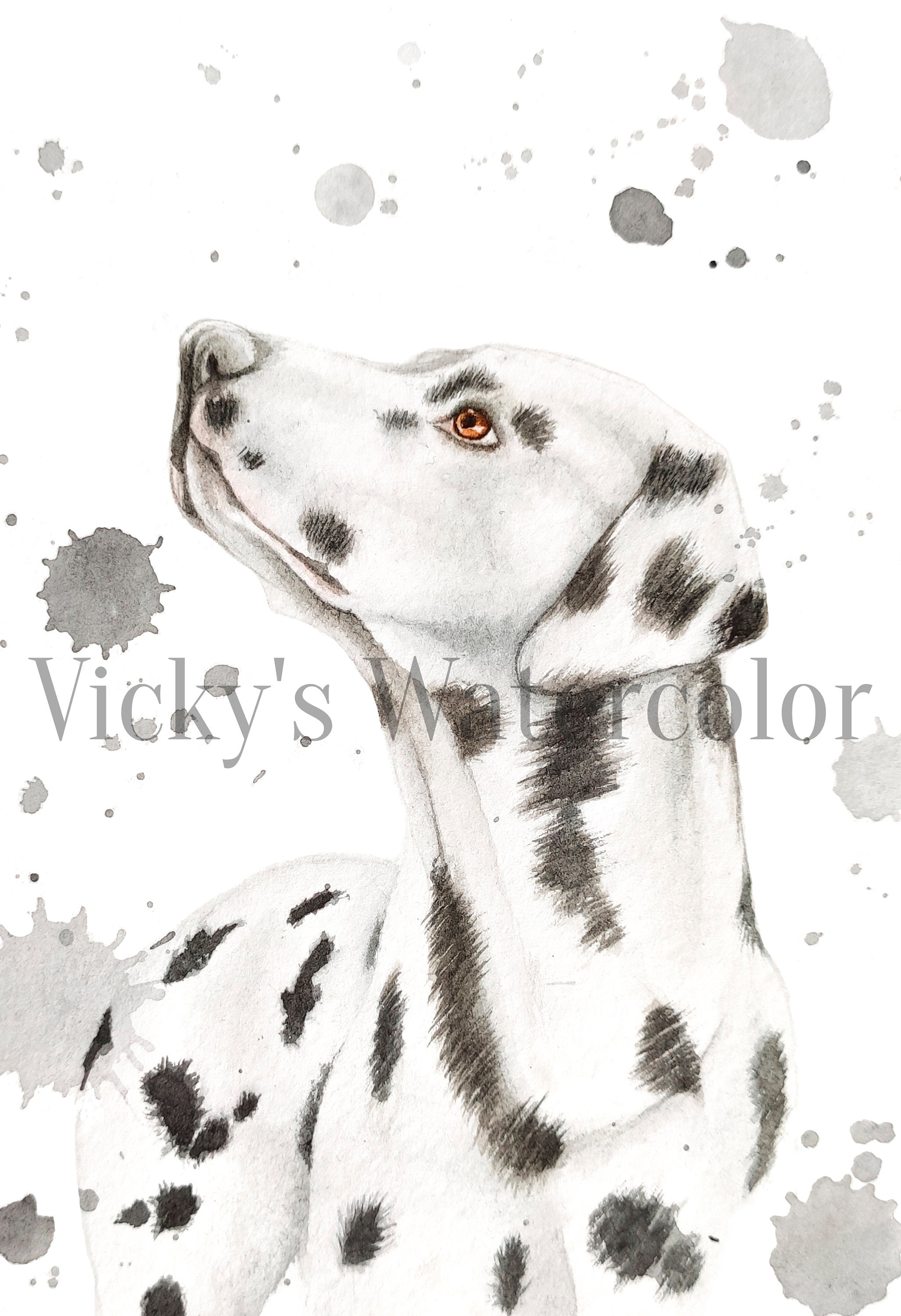 Dalmatian dog digital portrait Printable watercolor pet art | Etsy