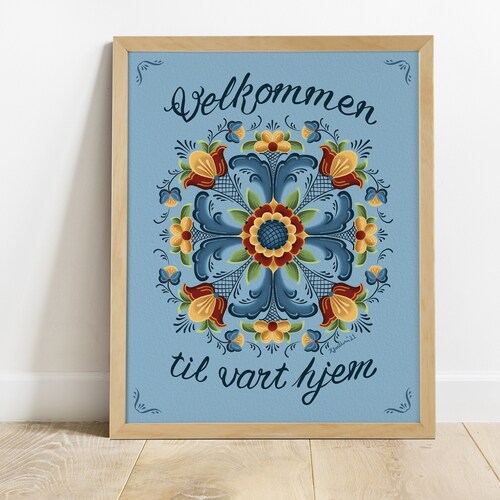 Norwegian Welcome Sign Art Print Velkommen Rosemaling - Etsy