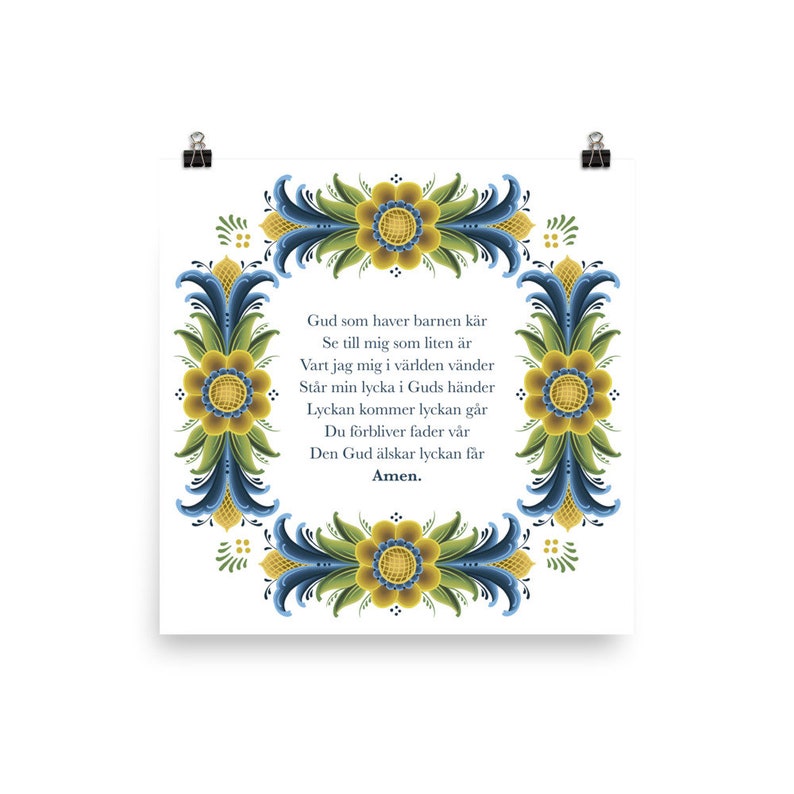 Swedish Children's Prayer Rosemaling Art Print Folk Art Kurbits Swedish ...