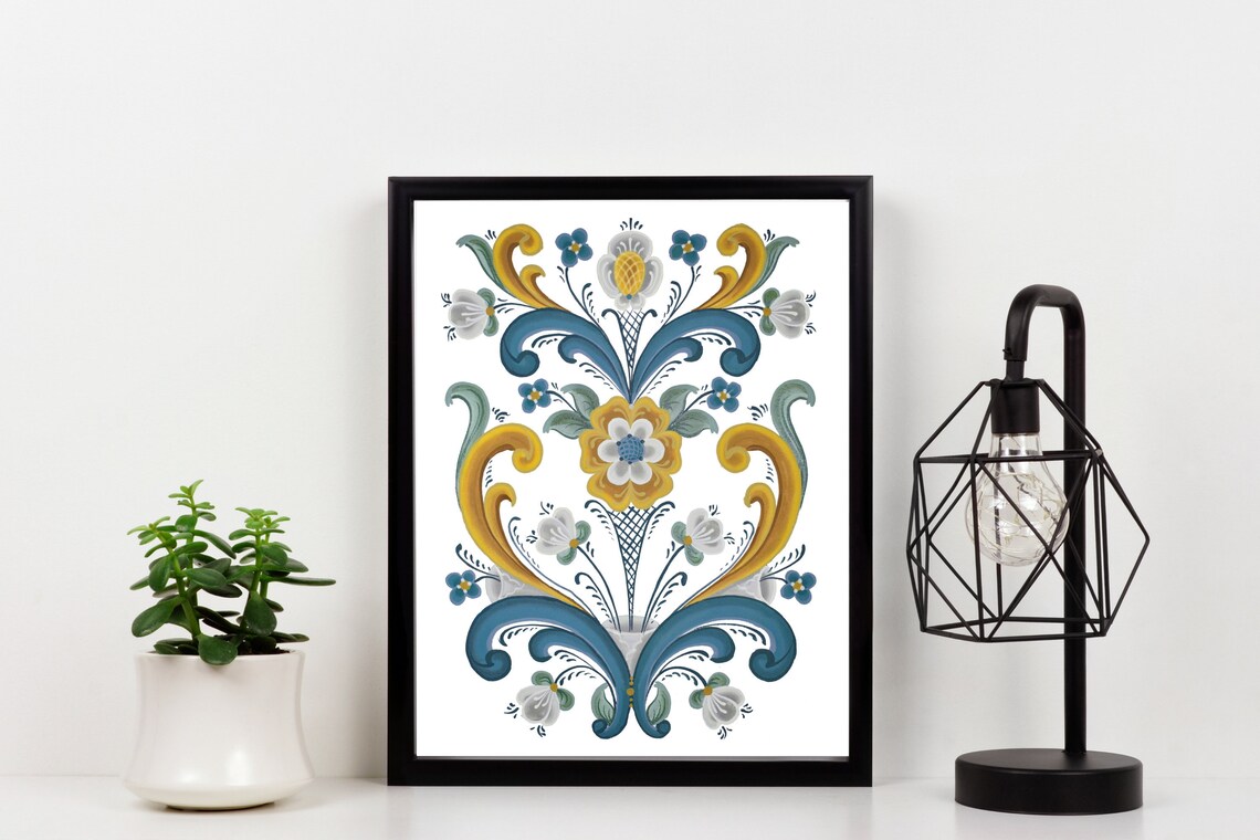 Norwegian Rosemaling Art Print: Scandinavian Folk Art - Etsy