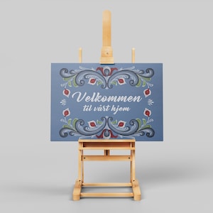 Norwegian Welcome Sign Art Print | Velkommen | Rosemaling | Folk Art ...