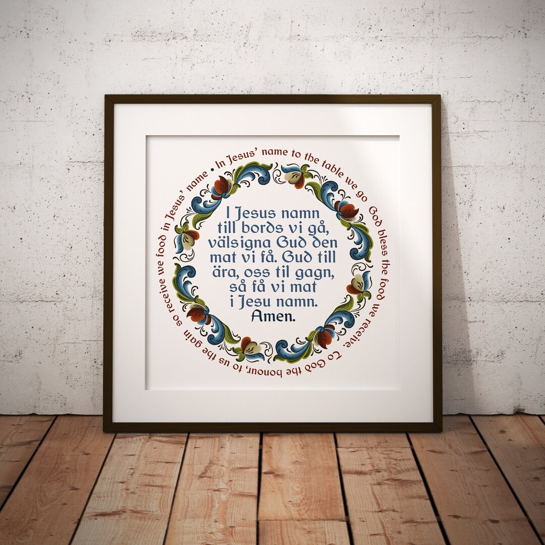 Swedish Table Prayer Art Print | Swedish Gift | Folk Art | Sweden Wall ...