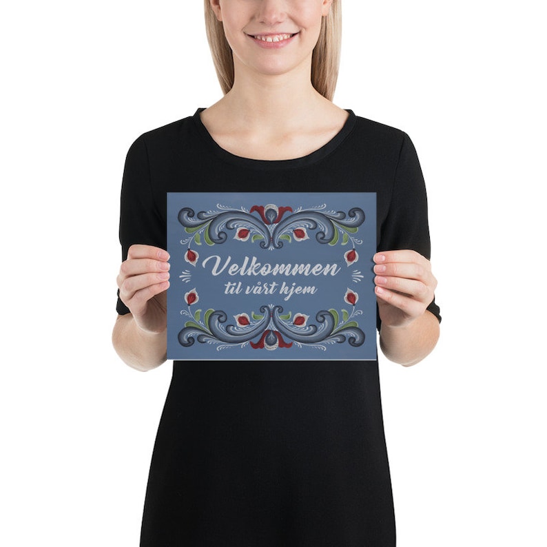Norwegian Welcome Sign Art Print Velkommen Rosemaling | Etsy