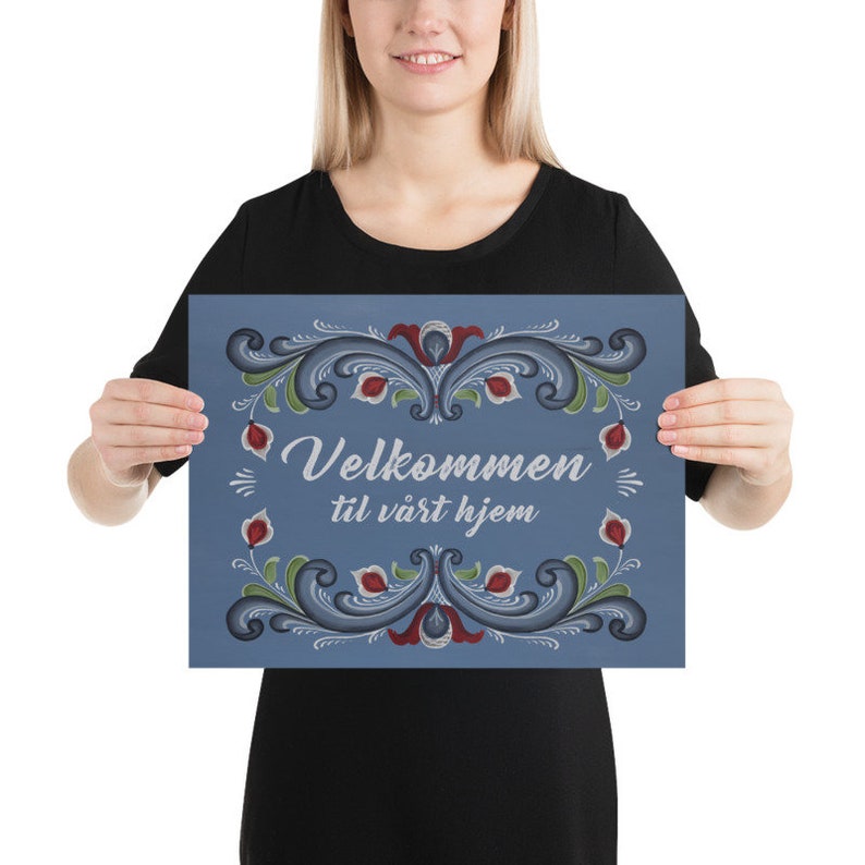 Norwegian Welcome Sign Art Print Velkommen Rosemaling | Etsy