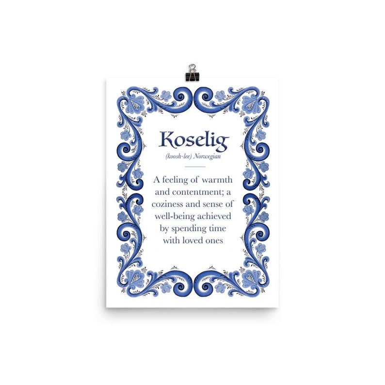 Norwegian Saying Koselig Blue Art Print | Rosemaling | Folk Art ...