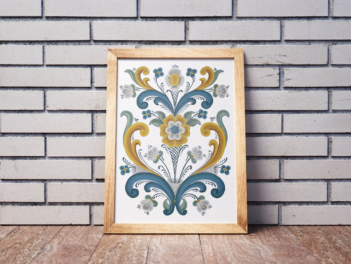 Norwegian Rosemaling Art Print: Scandinavian Folk Art - Etsy