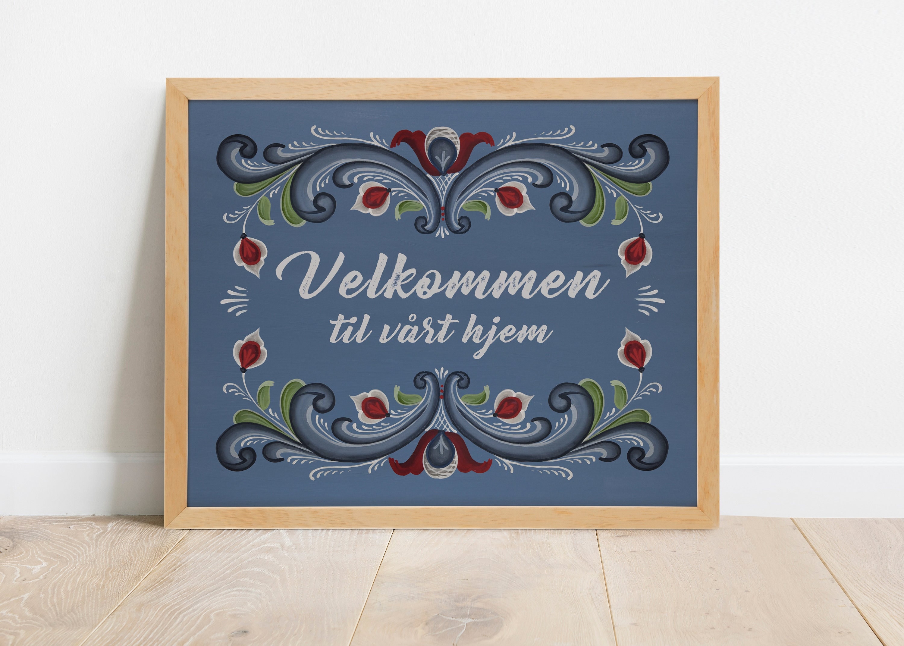 Norwegian Welcome Sign Art Print Velkommen Rosemaling Folk Art Norway ...