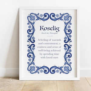 Norwegian Saying Koselig Blue Art Print | Rosemaling | Folk Art ...
