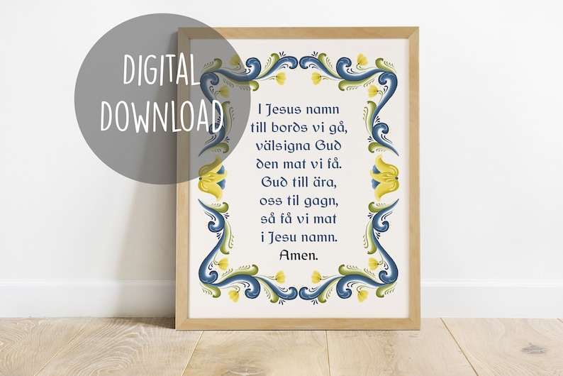 Swedish Table Prayer Art Print: Rosemaling Folk Art (digital Download ...