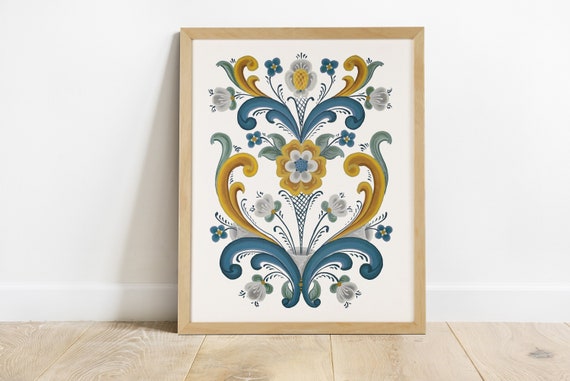 Norwegian Rosemaling Art Print Rosemaling Folk Art - Etsy