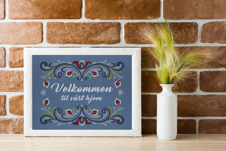 Norwegian Welcome Sign Art Print Velkommen Rosemaling | Etsy