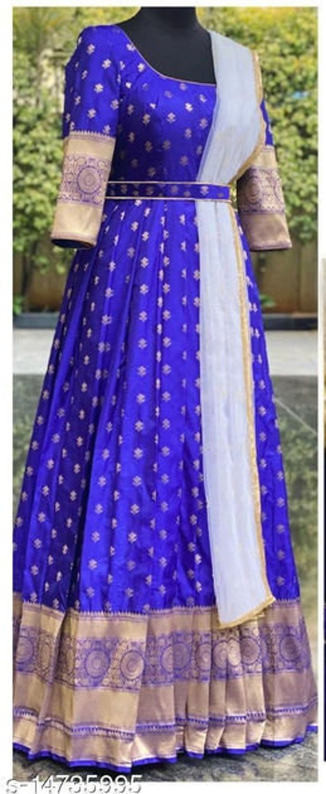 Designer Indian Dress, Beautiful Blue Colored Silk Jacquard Gown, Long ...