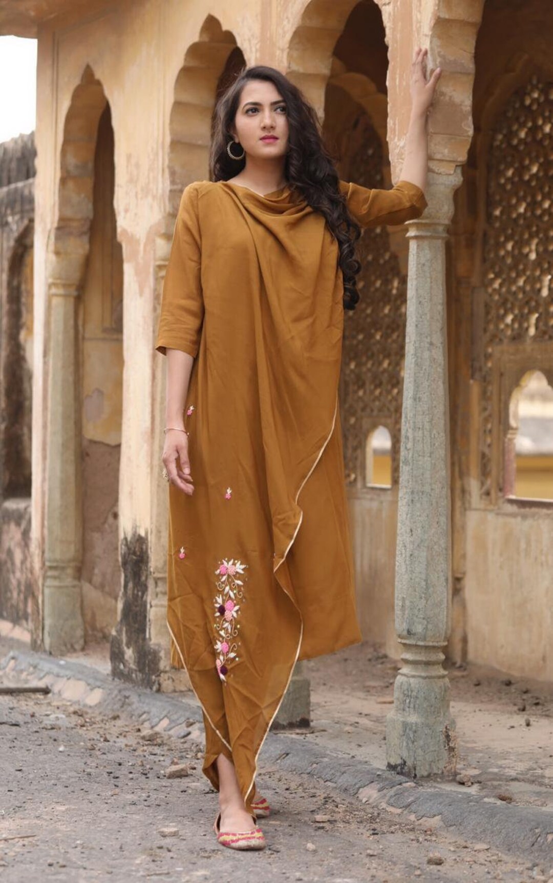 Designer Beautiful Kurti With Attach Scarf and Pants Knot - Etsy