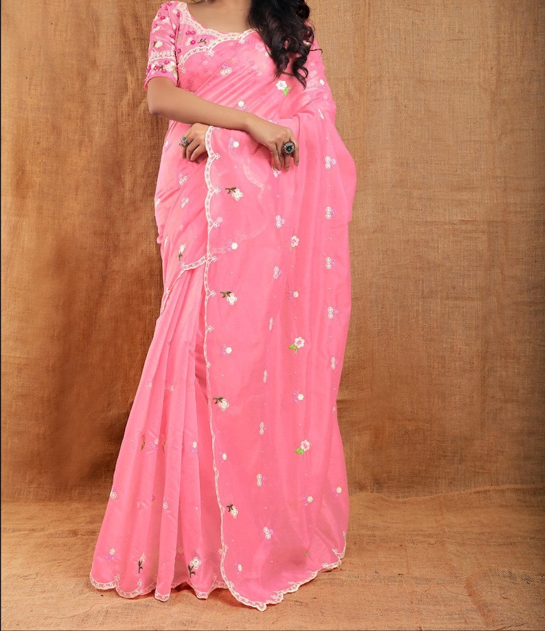Designer Pink Saree Indian Festive Saree for Women Party - Etsy