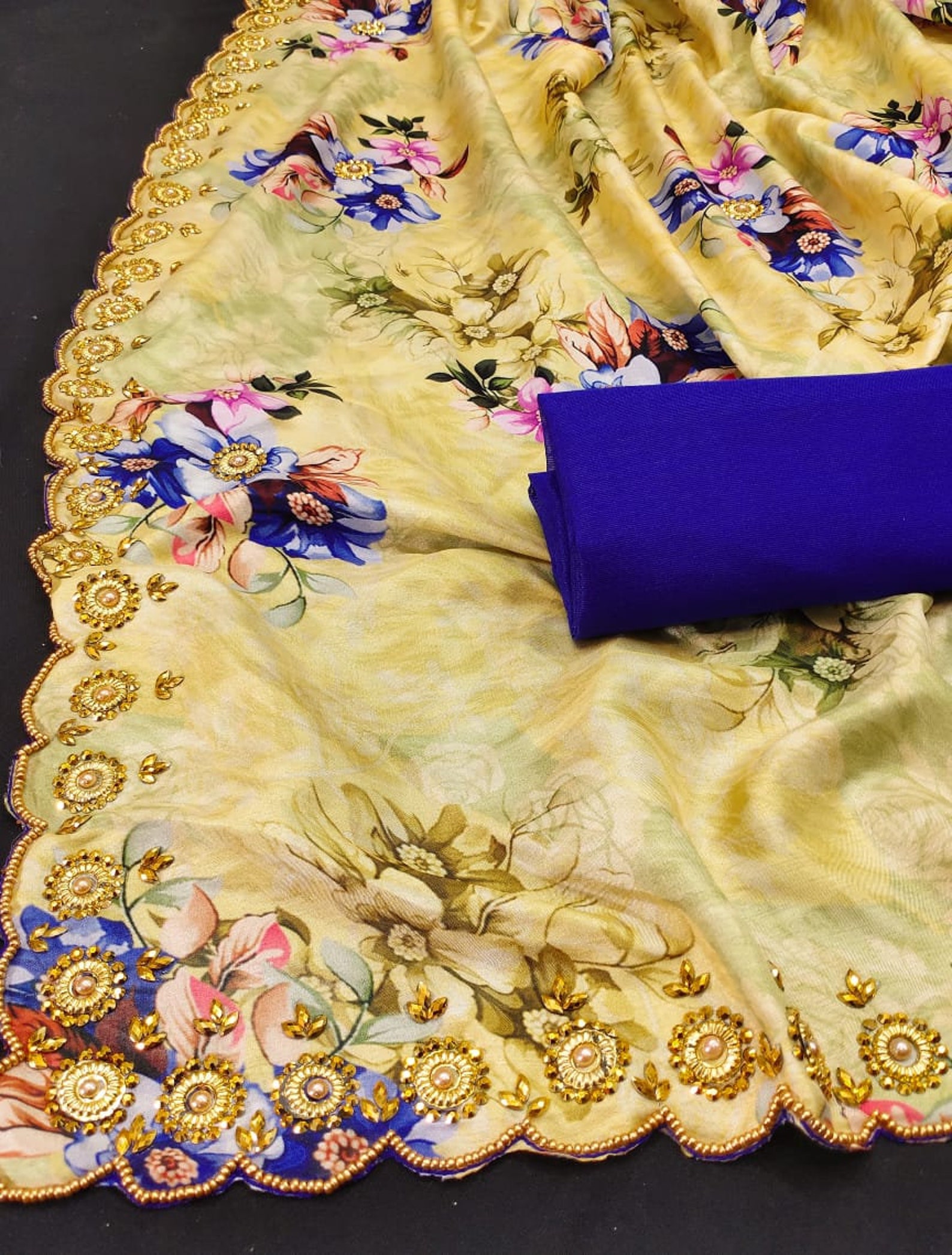 Indian Traditional Heavy Satin Silk Saree With Diamond Work | Etsy