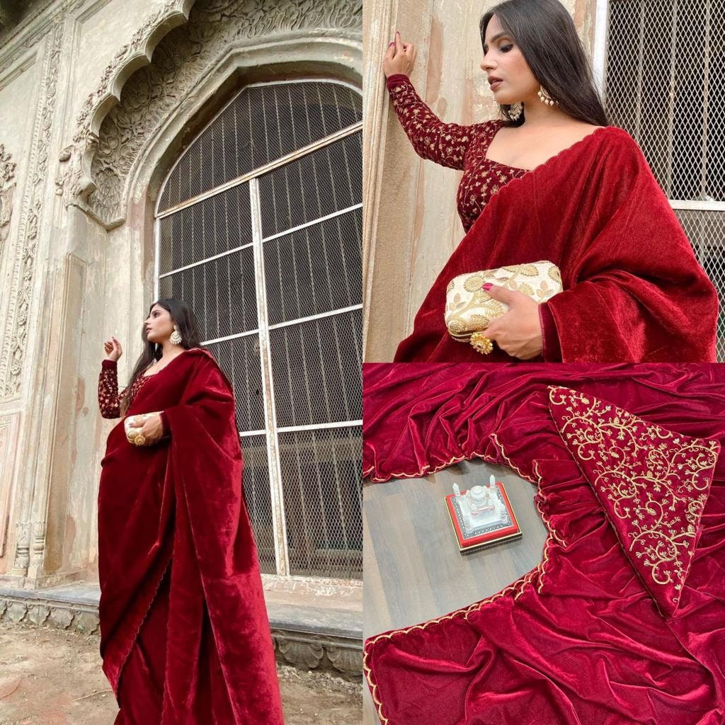 Velvet Saree Bridal Saree Indian Designer Saree Bollywood - Etsy