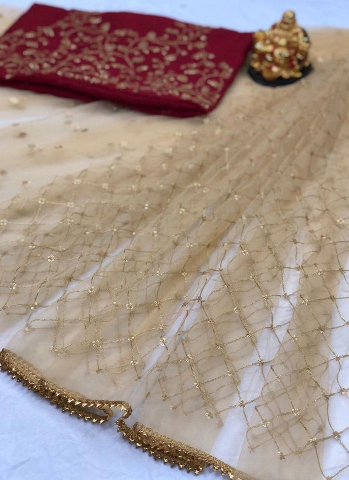 Designer Saree Heavy Bollywood Style Chiku Color Nylon Net - Etsy