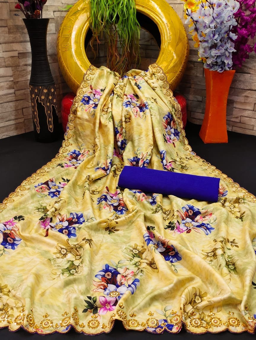 Indian Traditional Heavy Satin Silk Saree With Diamond Work | Etsy