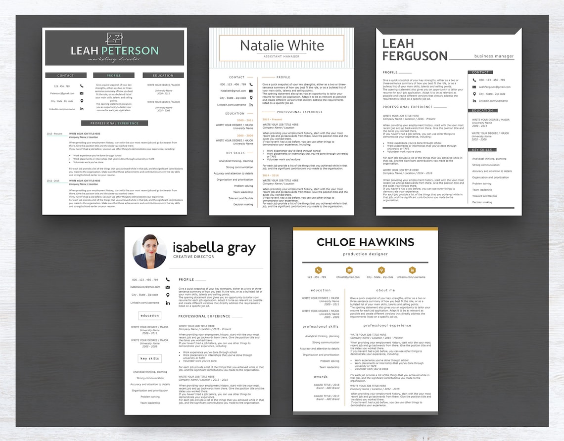 Resume Template Bundle Resume Template Word Resume Template - Etsy