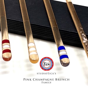 Set of 4 - Pink Champagne Brunch - 7.25" Handmade Glass Swizzle Sticks ...