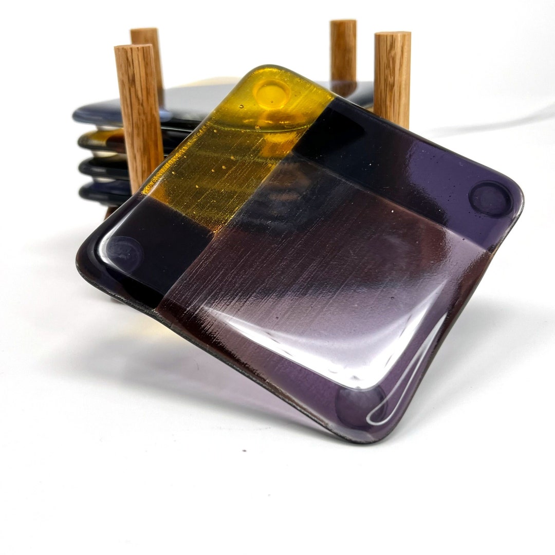 Handmade Glass Coasters: Purple and Gold - Single Sets With Optional ...
