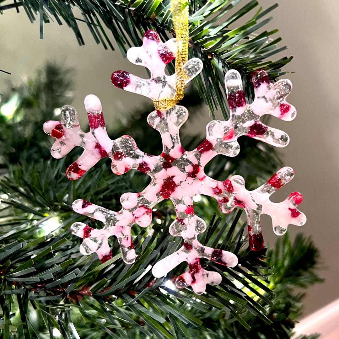 Handmade Glass Snowflake: Wanda's Candy Cane - Winter Christmas Holiday ...