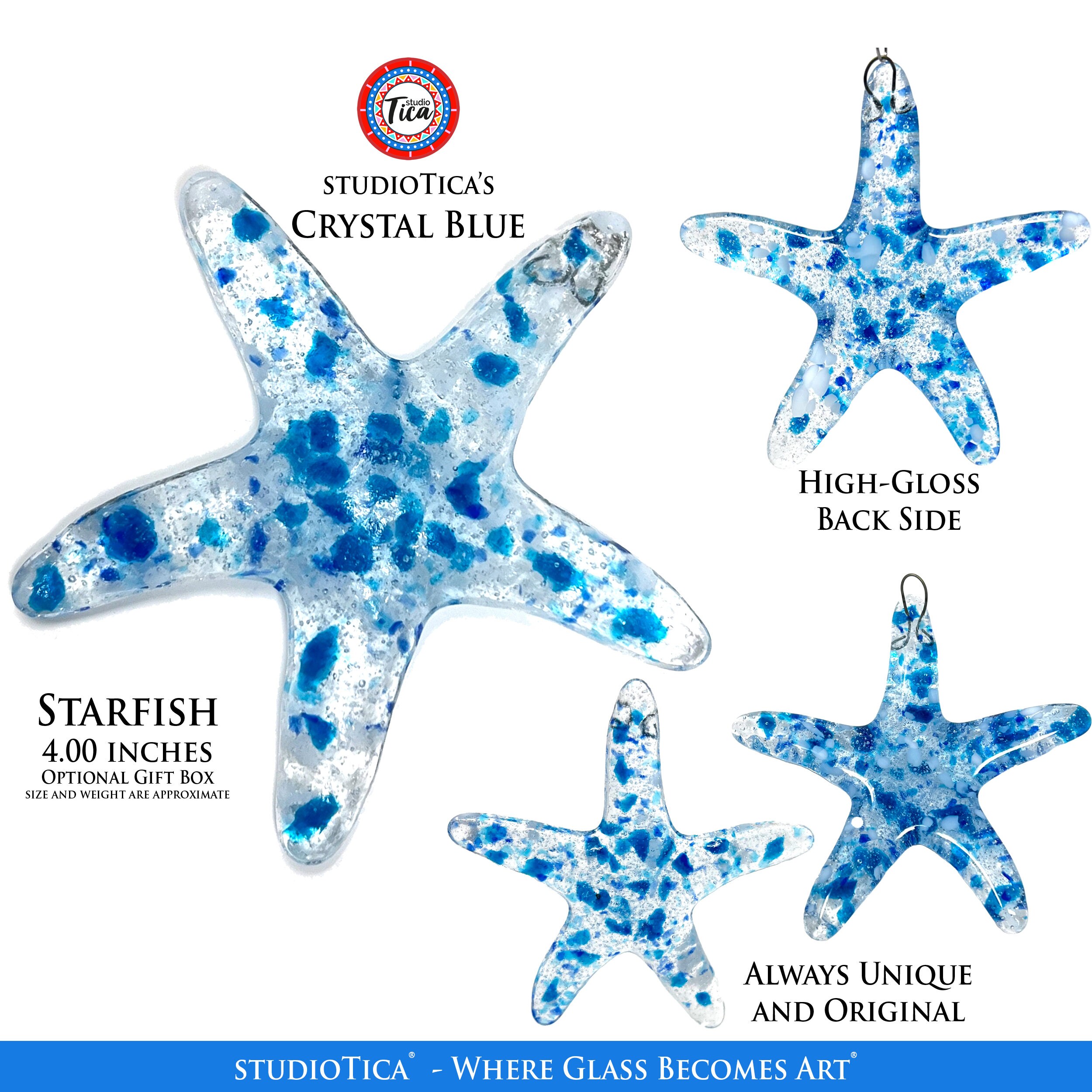 Handmade Glass Starfish Ornament: Ocean + Crystal Blues - Coastal Beach ...