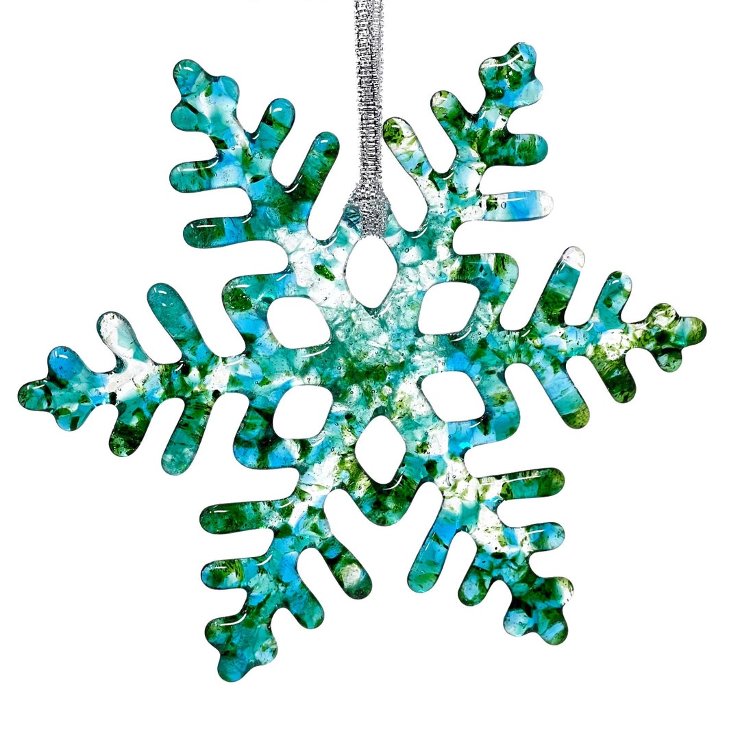 Handmade Glass Snowflake: the Aiden - Winter Christmas Holiday Ornament ...