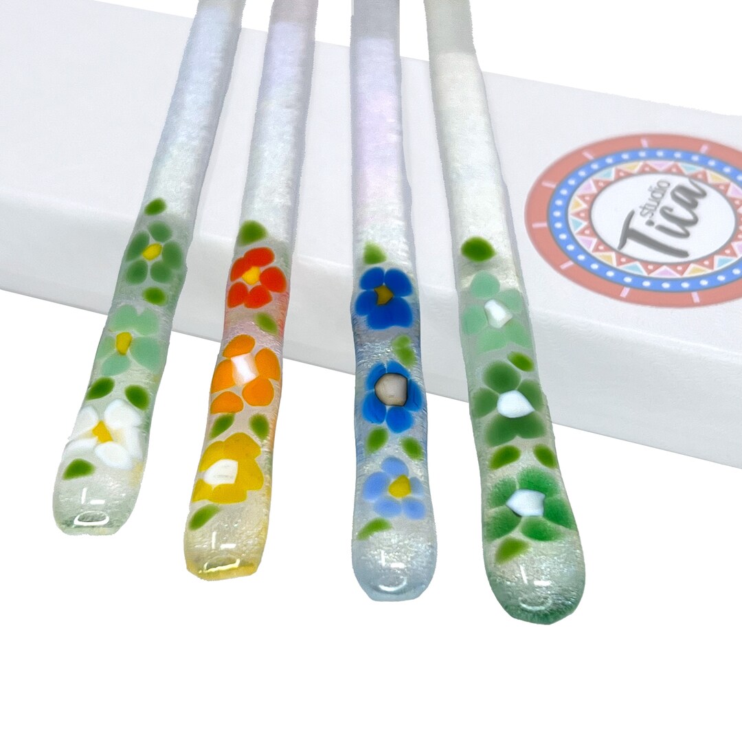 Studiotica Secret Garden Tropical Hibiscus Handmade Glass Swizzle ...