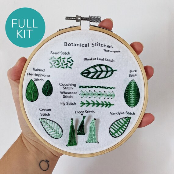 Botanical Embroidery Learning Kit for Beginners Learn 10 | Etsy
