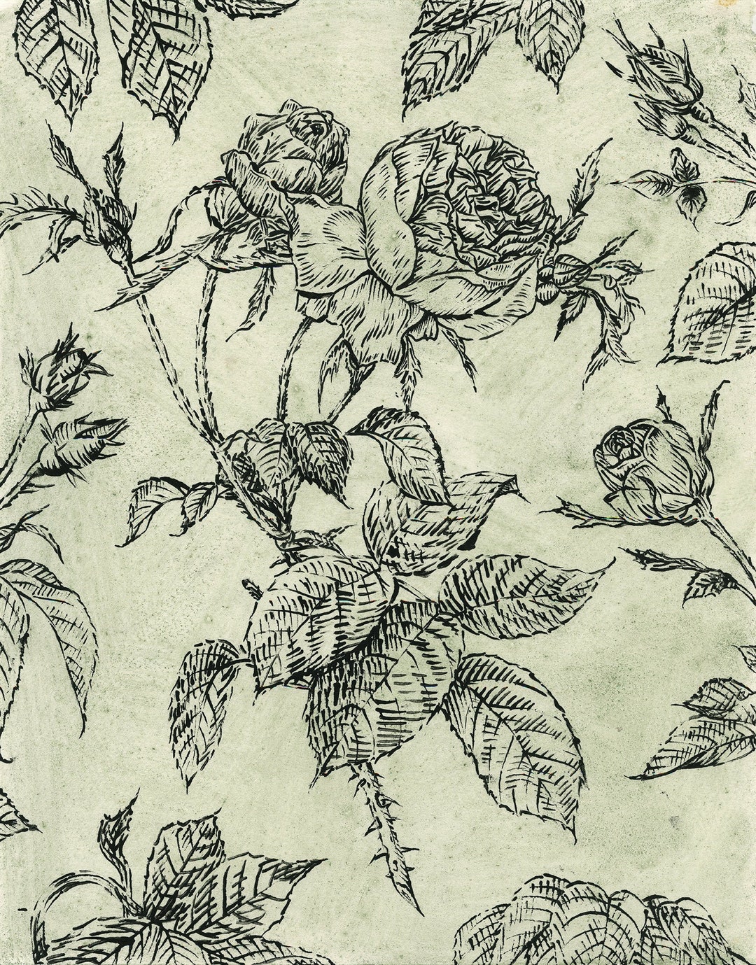 Floral Textile - Original Ink Drawing - Etsy