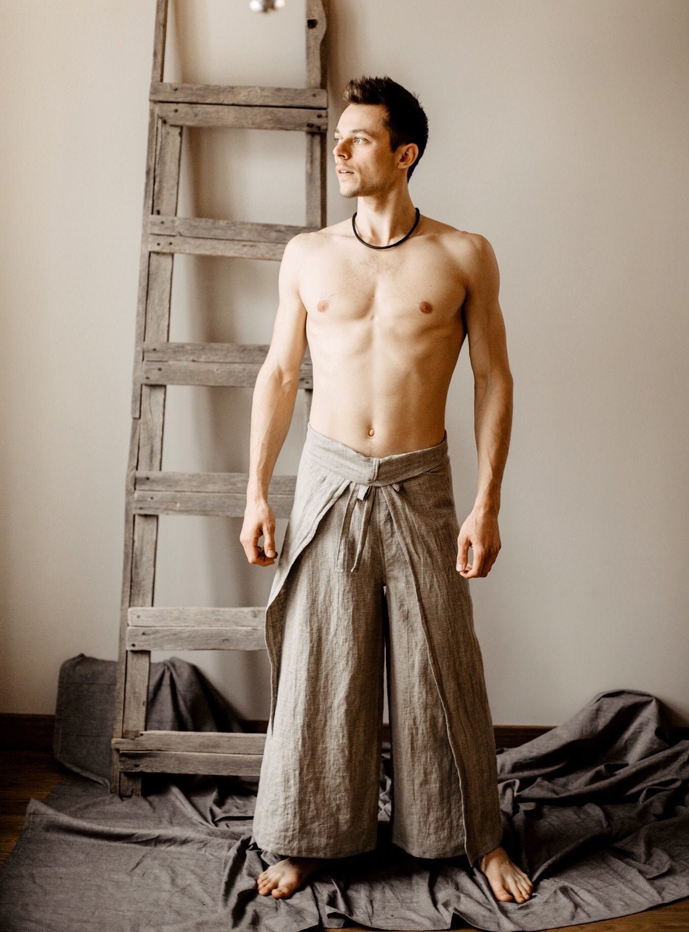 Fisherman Pants Linen Wrap Pants Mens Line Yoga Trousers Loose - Etsy