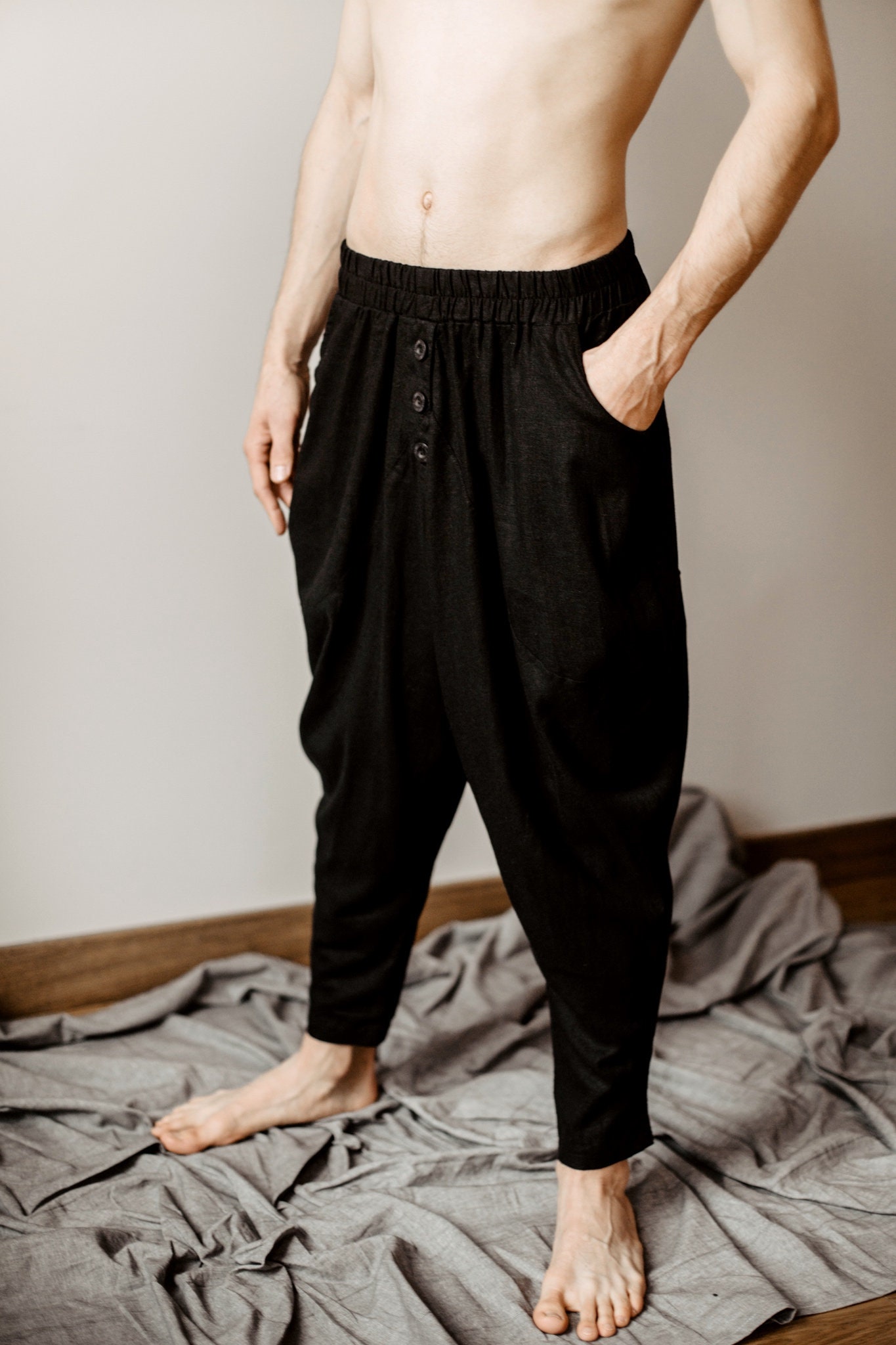 Linen Pants Mens Galife Trousers Linen Aladdin Pants - Yoga Pants ...