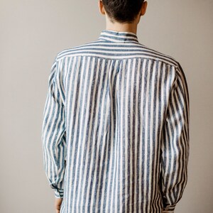 Mens Linen Shirt Mens No Collar Linen Shirt Men's Summer Shirt Long ...