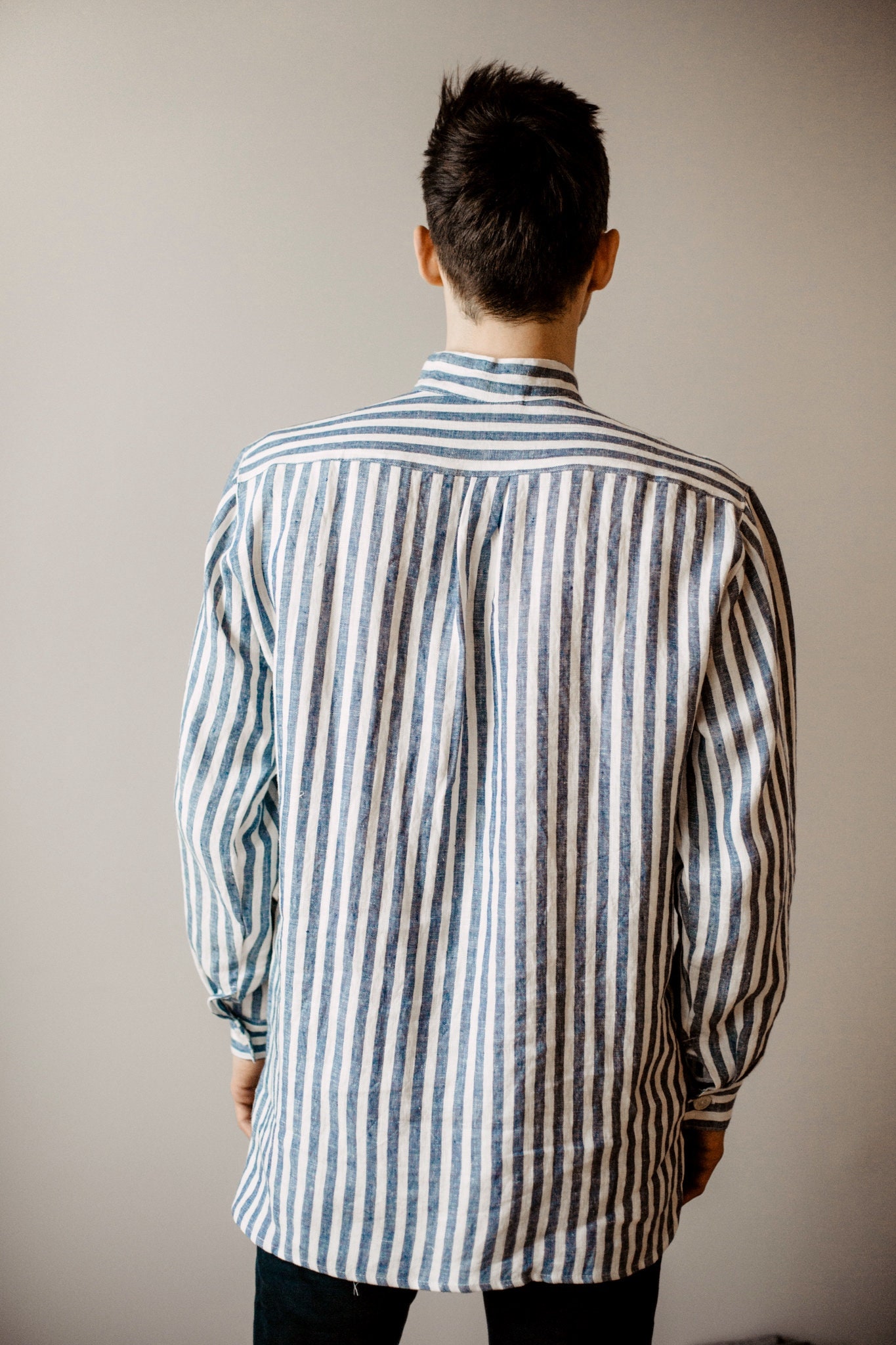 Mens Linen Shirt Mens No Collar Linen Shirt Men's Summer Shirt Long ...