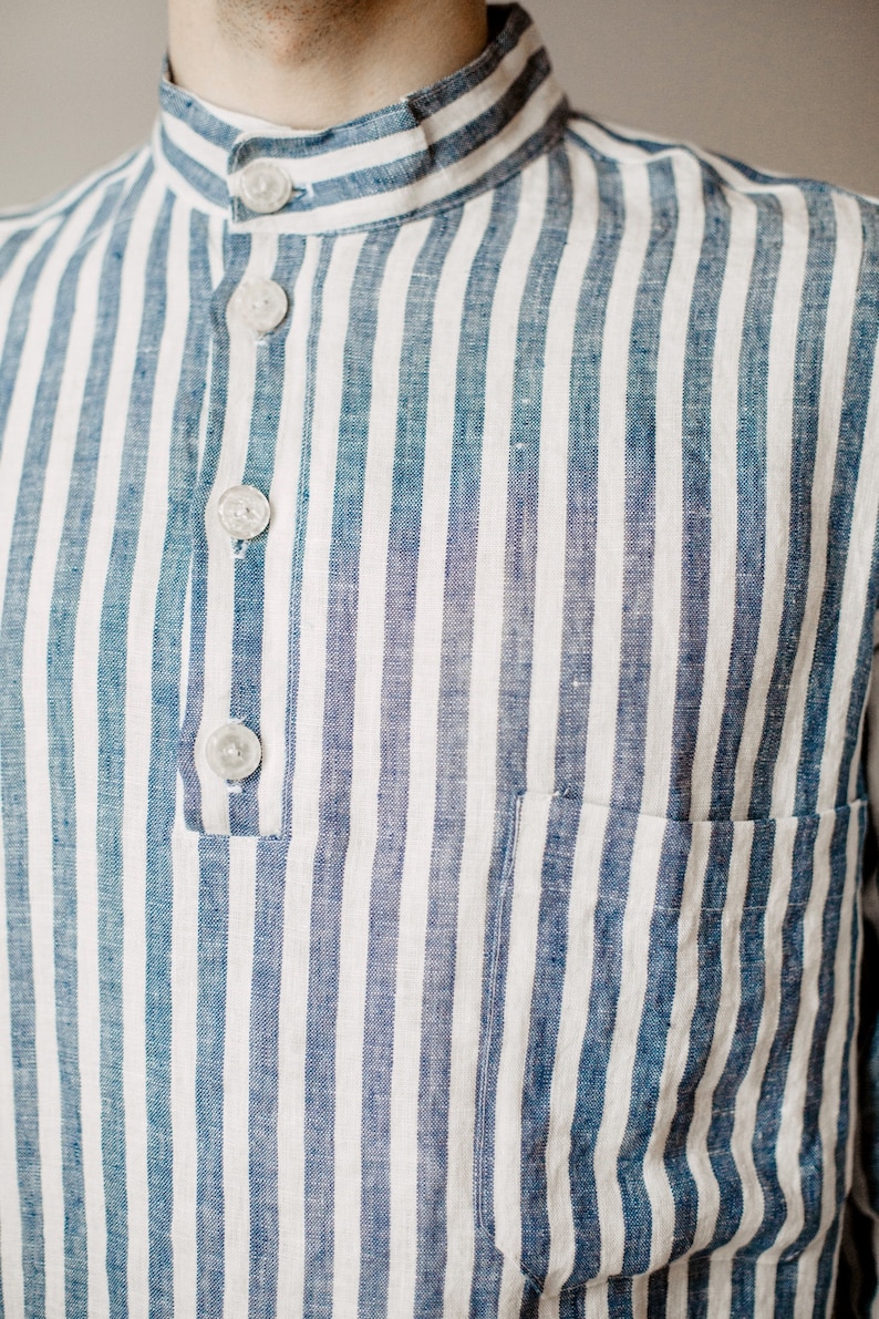 Mens Linen Shirt Mens No Collar Linen Shirt Men's Summer Shirt Long ...