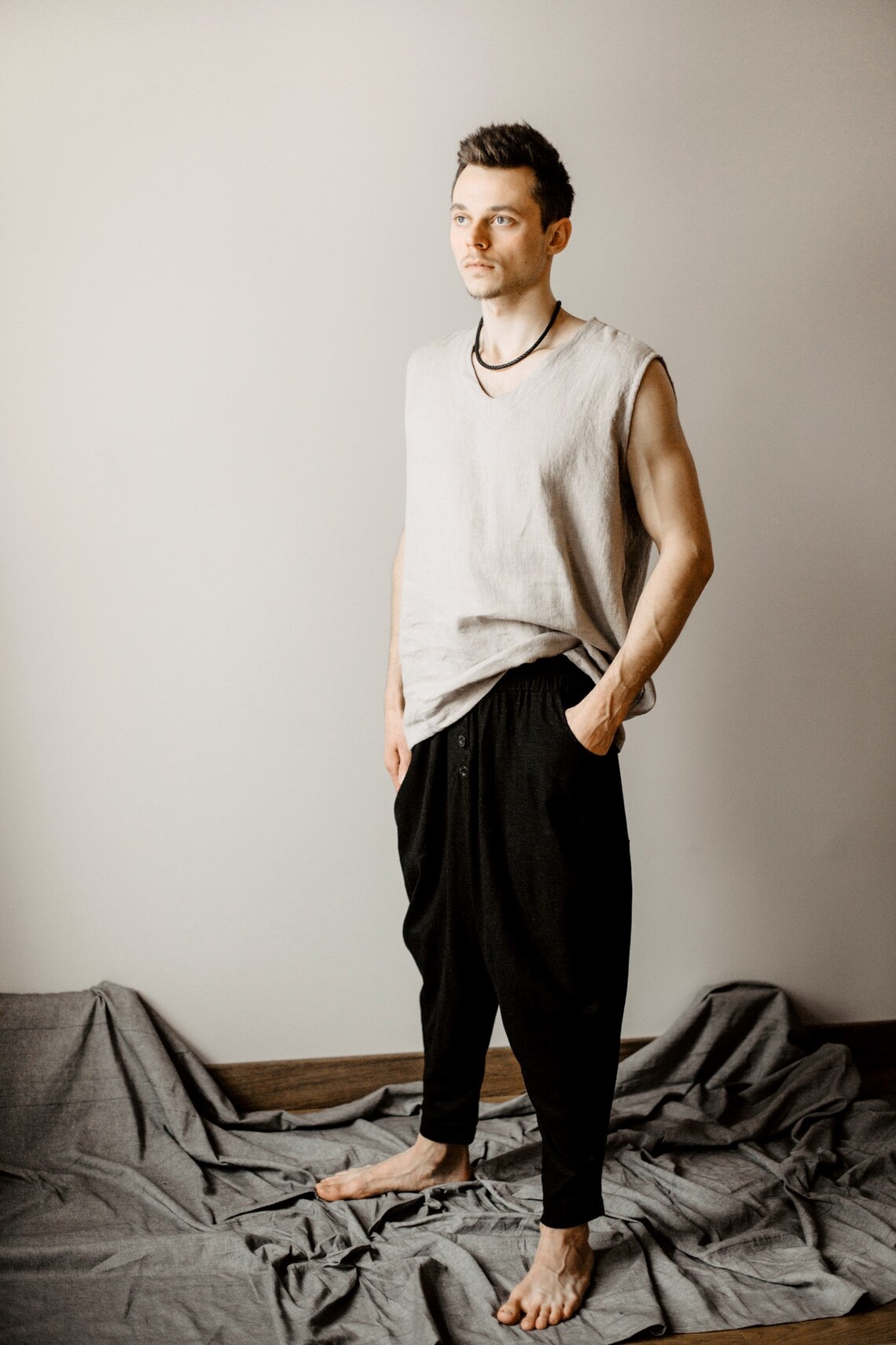 Linen Pants Mens Galife Trousers Linen Aladdin Pants - Yoga Pants ...