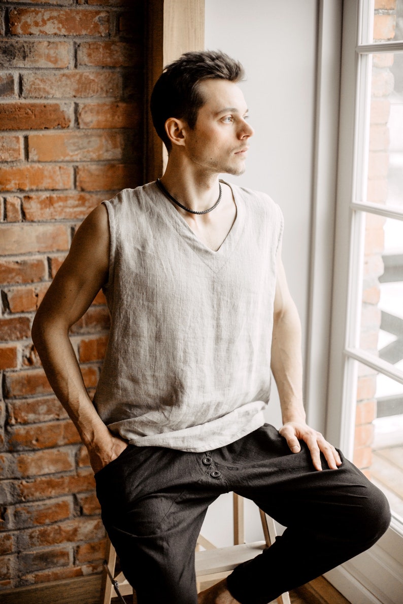 Mens Linen Top Sleeveless Linen Shirt Mens Summer Beach Shirt Linen ...