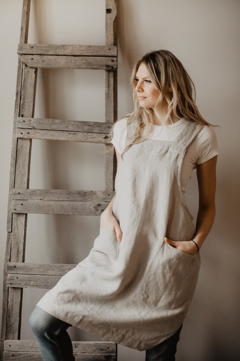 Japanese Apron , Linen Smock, Linen Tunic Apron, Work Dress, Linen ...