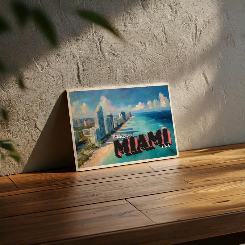 Greetings From Miami - Vintage Style Travel Postcard - Etsy