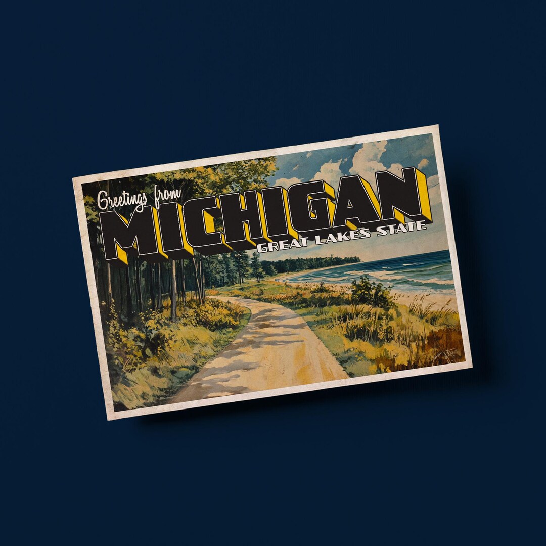 Vintage Style Postcard – Greetings From Michigan - Etsy