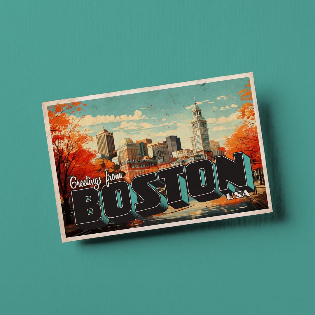 Greetings From Boston - Vintage Style Travel Postcard - Etsy