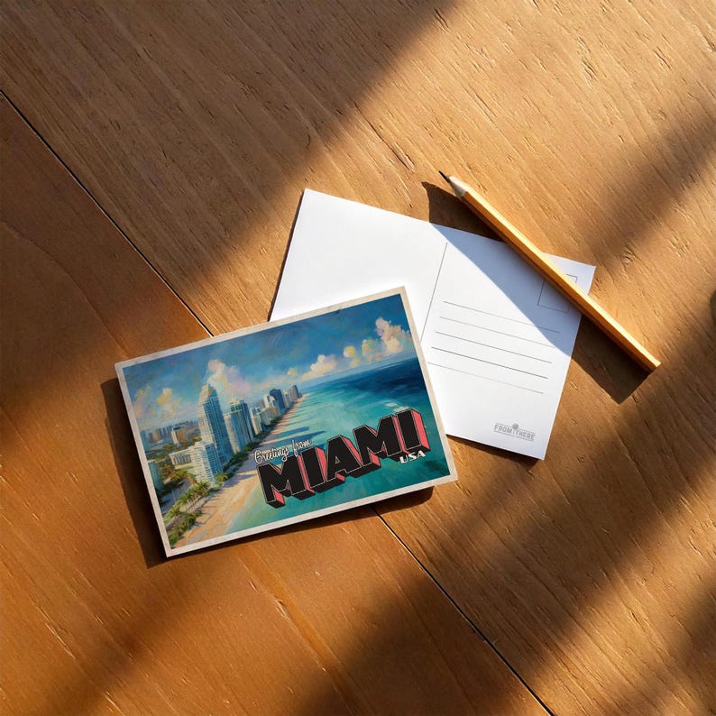 Greetings From Miami - Vintage Style Travel Postcard - Etsy