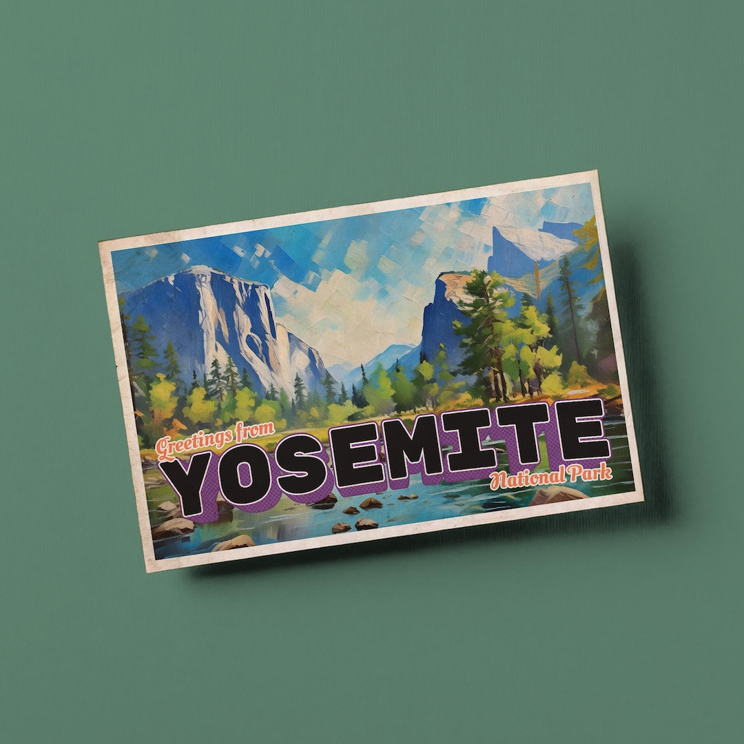 Greetings From Yosemite National Park - Vintage Style Travel Postcard ...