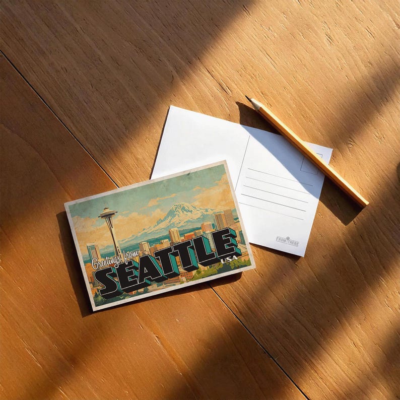 Greetings From Seattle - Vintage Style Travel Postcard - Etsy