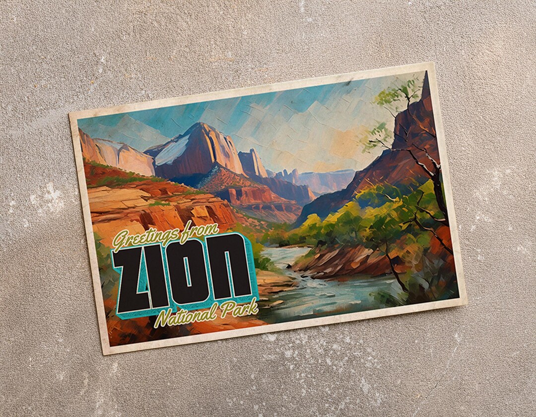 Greetings From Zion National Park - Vintage Style Travel Postcard - Etsy