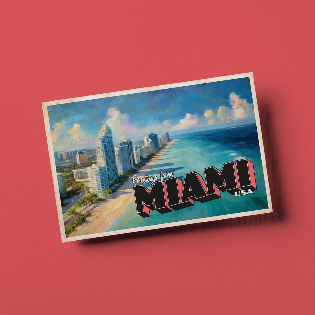 Greetings From Miami - Vintage Style Travel Postcard - Etsy