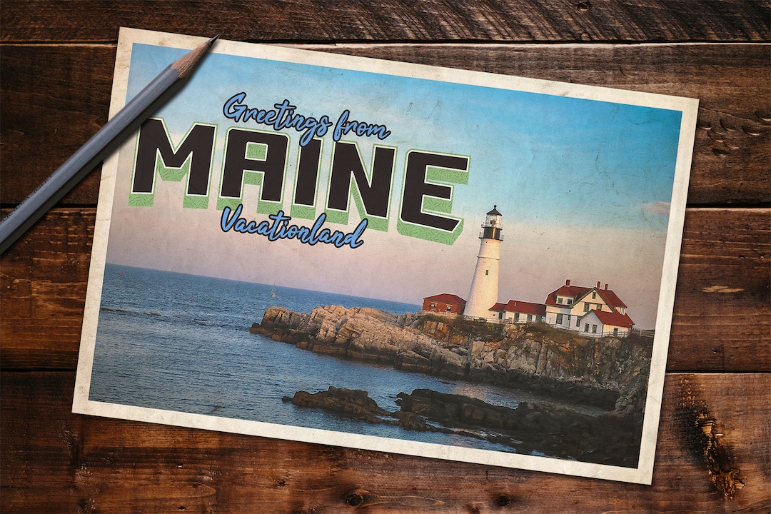 Vintage Style Postcard Greetings From Maine - Etsy