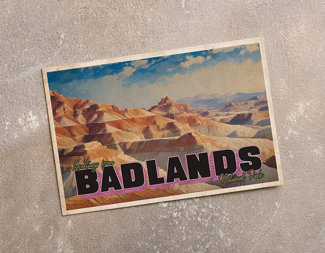 Greetings From Badlands National Park - Vintage Style Travel Postcard ...